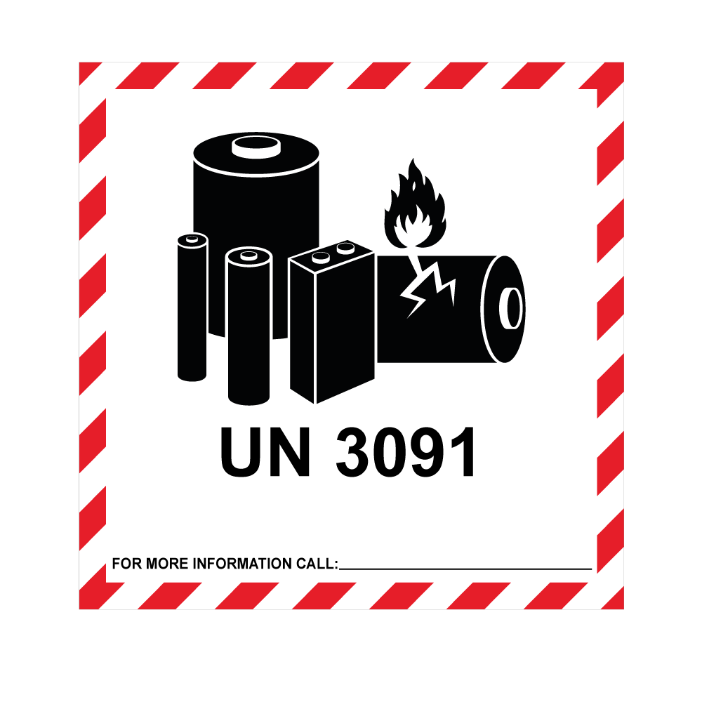 IATA UN 3091 Lithium Ion Battery Hazard Labels - 100 x 100mm Labels
