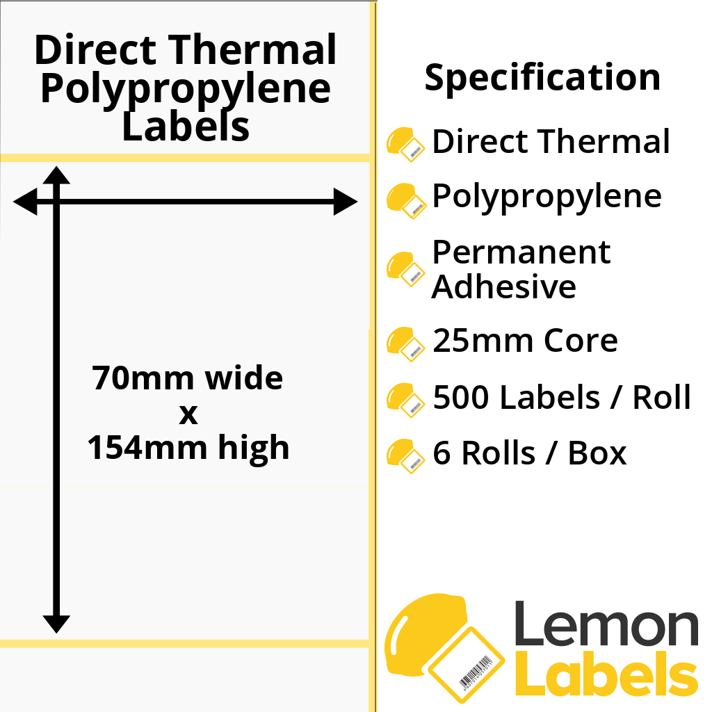 LL1159-24 - 70 x 154mm Direct Thermal Polypropylene Labels With Perman
